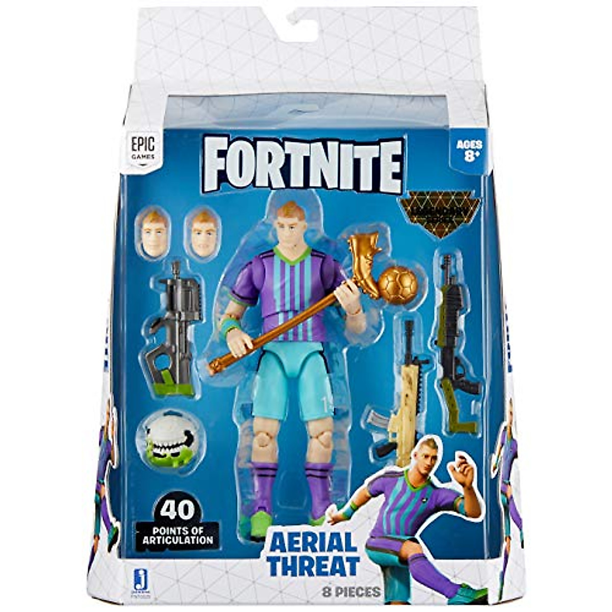 FORTNITE Legendary Series, Aerial Threat, 1 Figure Pack - 6” Articulated Action Figure - Includes Harvesting Tool, 3 Weapons, 1 Back Bling, 3 Interchangeable Heads - Collect Them All