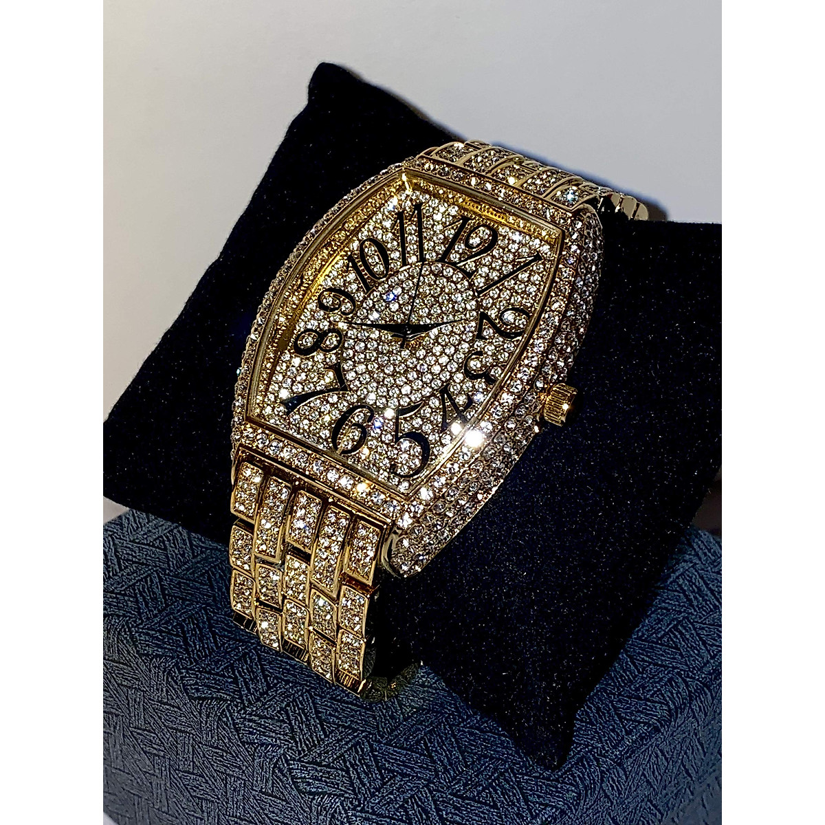 Men's Wrist Watch Band Luxury CZ Diamond Iced Out Watch Gold Numeric Rectangle Square Dial Watch For Men Women Hip Hop Rapper Choice, Men Watch, Mens Jewelry, Iced Watch Custom Fit, Bust Down Watch