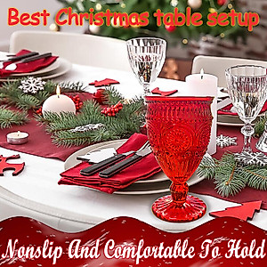 Veiuwa 6 PCS Christmas Wine Glasses,Christmas Glasses Drinkware,Christmas Drinking Glasses,Red Goblet Glasses,Christmas Glassware,Deep Red Designs Blend Better With the Christmas Table Setting.
