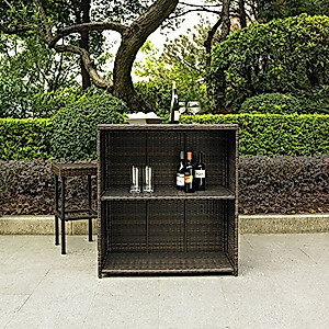 Crosley Furniture Palm Harbor 3-Piece Wicker Outdoor Bar Set with Two Stools for Backyard, Patio, Deck, Balcony, Brown