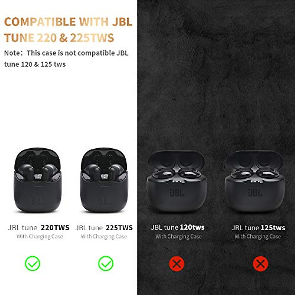 Case for JBL Tune 225/220TWS, WQNIDE Silicone Case Cover Skin, [with Carabiner] Scratch Proof&Shockproof for JBL Tune 225TWS True Wireless Earbud Headphones (Black)