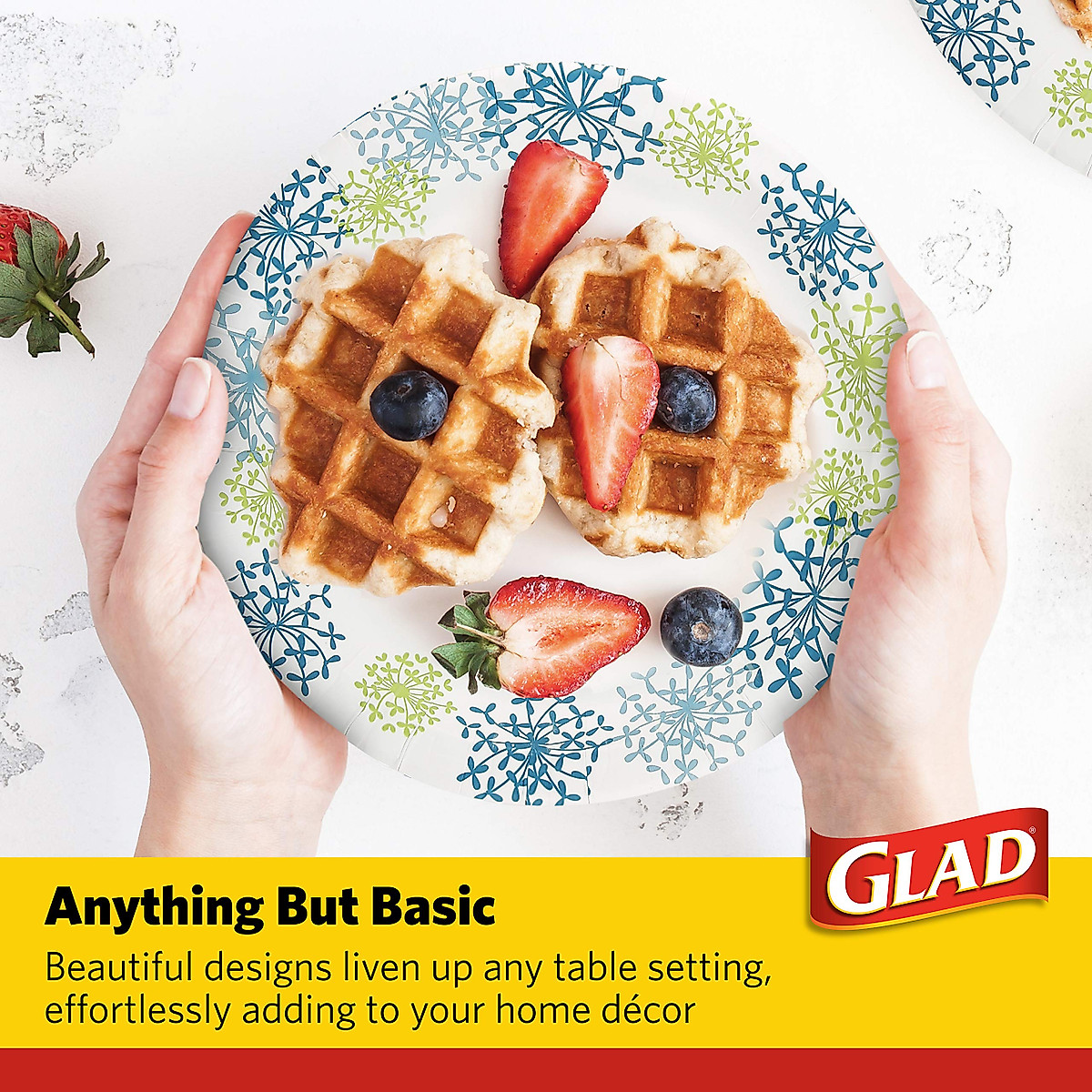 Glad Round Disposable Paper Plates for All Occasions | New & Improved Quality | Soak/ Cut Proof, Microwaveable Heavy Duty | 10" Diameter, 50 Count Bulk Plates