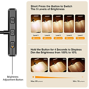 Gritin 19 LED Rechargeable Book Light for Reading in Bed with Memory Function- Eye Caring 3 Color Temperatures,Stepless Dimming Brightness,80 Hrs Runtime Lightweight Clip on Light for Book Lovers