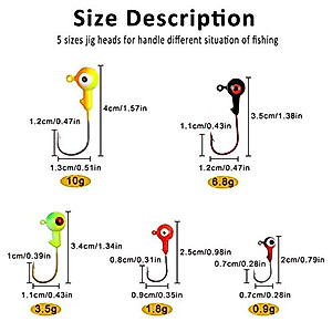 Fishing Jig Head Hooks Round Ball Head Fishing Jigs Hook Bass Lures Crappie Jig Heads for Trout Walleye Freshwater Saltwater Surf Fishing Jigs 1/32oz