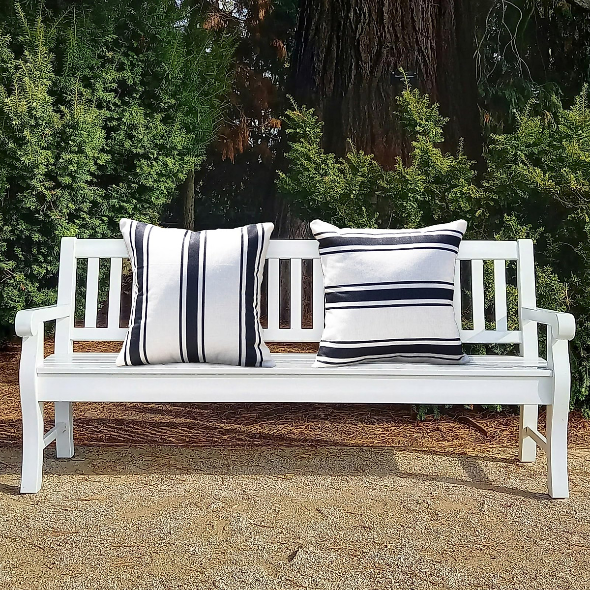 HOMFREEST Outdoor Pillow Cover 20×20 Inch Set of 2 Waterprooof Black and Beige Striped Square Throw Pillowcases Outside Bench Decorations for Patio Furniture Porch Sofa Car