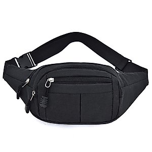 heavKin Men's and Women‘s Oxford Sport Fitness Waist Pack -Fanny Pack with 3-Zipper Pockets, Waist Bag Travel -Adjustable Belt for Workout Vacation Hiking (Black, 14X28X10cm)