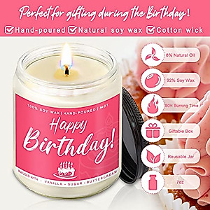 Happy Birthday Candle Gifts for Women - Unique Gift for Best Friend - Vanilla Sugar and Buttercream Candles Gift idea for Her Sister Mom Coworker Classmate Bestie Present 7 oz