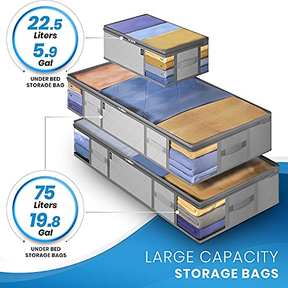 Everlasting Comfort Under Bed Storage Bags - Store 45% More With 172.5L of Bins - Collapse & Fold