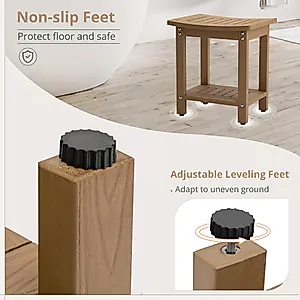 LUE BONA HDPS Shower Bench Seat, Shower Stool for Inside Shower Waterproof, Bath Spa Shower Foot Stool for Shaving Legs with Storage Shelf, Weather Resistant/Non-Slip/Indoor or Outdoor Use, Brown