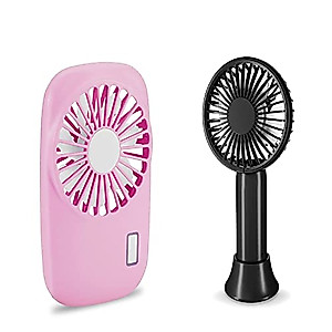 Aluan Handheld Fan Bundle, Pink Hand Held Fan & Black Mini Portable Fan for for Kids Girls Woman Man Home Office Outdoor Travel