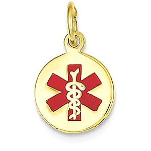 IceCarats 14K Yellow Gold Medical Alert Necklace Charm Pendant 16mm x 9.7mm Only
