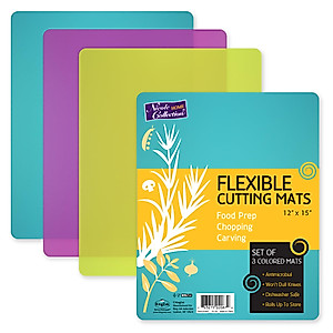 Flexible Plastic Cutting Board Mats set, Colorful Kitchen Cutting Board Set of 3 Colored Mats