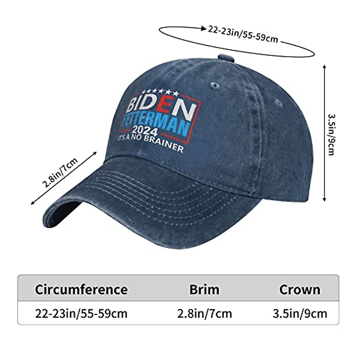Biden Fetterman 2024 It's A No Brainer Cap Biden Fetterman Political Humor Hat for Women Funny 2024 hat for Men Father Gift Navy Blue