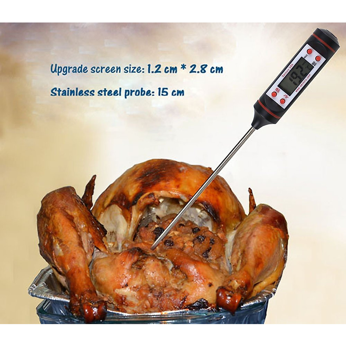 Savoury USA Cooking Thermometer - Digital Thermometer - Food Thermometer - Meat Thermometer - Instant Read Thermometer - Best Thermometer for all Food, BBQ, Candy, Sugar, Grill and Liquid.