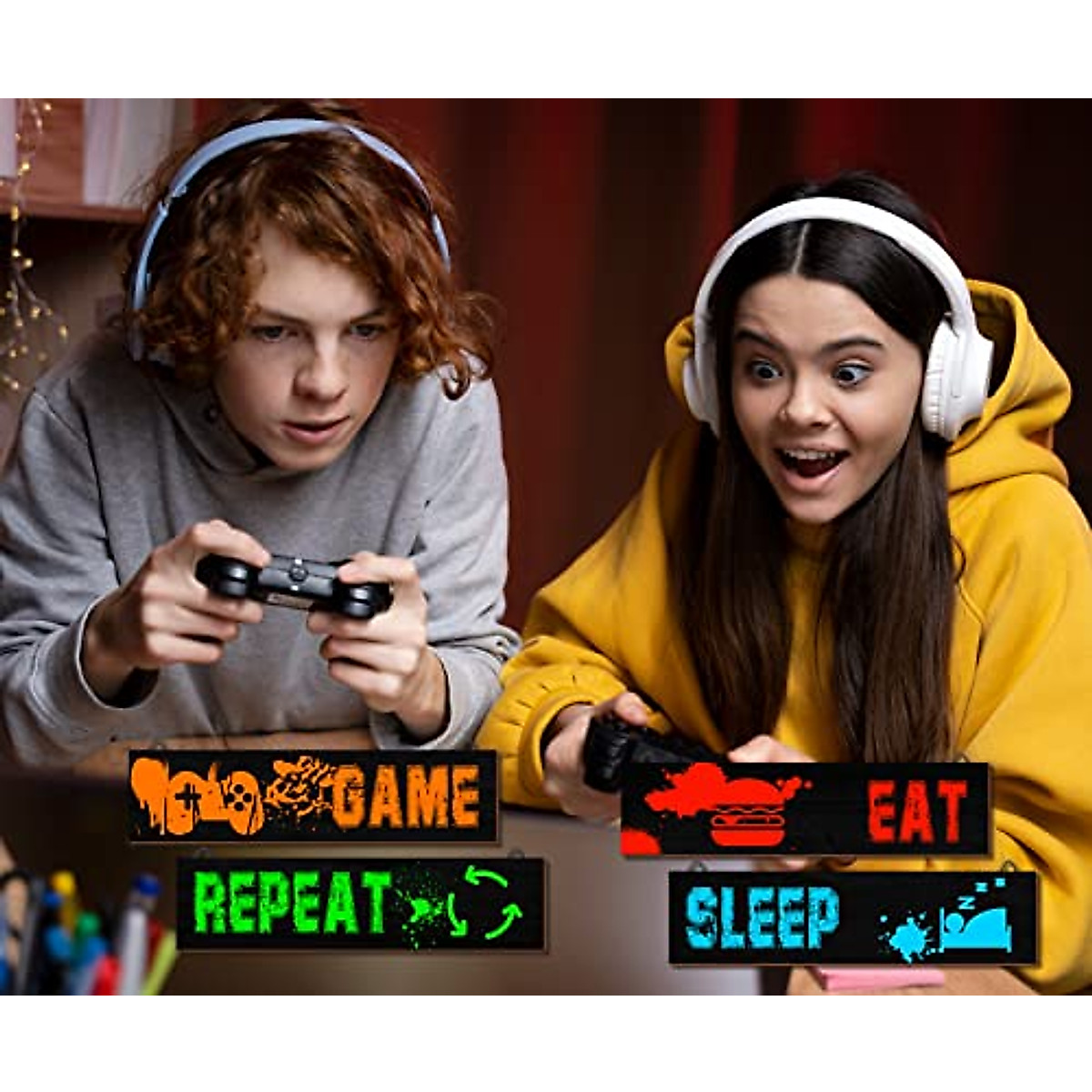 Chuniff 4 Pieces Gamer Room Décor, Gaming Décor for Boys Room, Video Game Room Wall Decoration for Boys, 11.8 * 3 inches