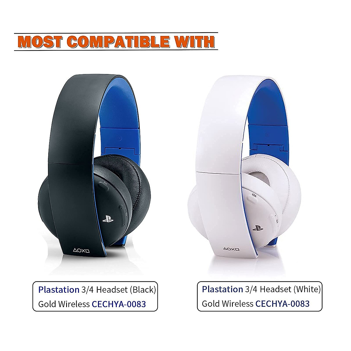 MOLGRIA Replacement Ear Pads, Earpads Cushion Cover for Sony PS3 PS4 Gold Wireless Playstation 3 Playstation 4 Headset CECHYA-0083 Stereo 7.1 Virtual Surround Headset(Black)