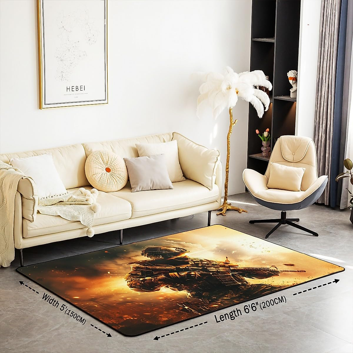 American Soldier Living Room Rugs 5x7 Army Rifle Machine Area Rug for Kids Teen Camo Soldiers Lover Carpet Runner Non Slip Military Themed Decorative Accent Rug Bedroom Decor