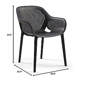 Omax Decor Atra Indoor or Outdoor Modern Stackable Patio Dining Side Arm Chair (Set of 2), Anthracite Black