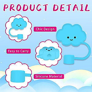 Silicone Straw Tips Cover 6 Pack Reusable Cloud Shape Straw Covers Protector Cute Straw Plugs Drinking Straw Tips Lids Anti-dust Silicone Straw Caps for 6-8 mm Straws (White Cloud style)