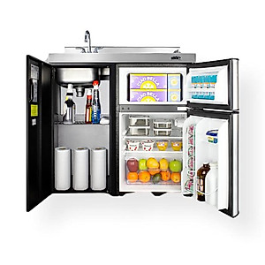 Summit Appliance CK36EL Wide All-In-One Kitchenette; 3.2 cu.ft; Cycle Defrost; Includes a 2-door Refrigerator-freezer; 2-burner Coil Cooktop; Sink and Large Storage Cabinet