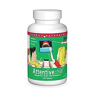 Source Naturals Attentive Child - Healthy Cognitive Nutrients for Active Children - Improved Focus & Attention with DMAE, Magnesium, Zinc & Grape Seed Extract - 120 Tablets