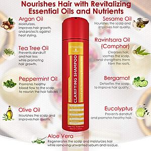 Arvazallia Clarifying Shampoo with Revitalizing Essential Oils - Professional-Grade Anti-Residue Cleanser Infused with Argan, Tea Tree, Peppermint, Olive, Sesame Oils, and Aloe