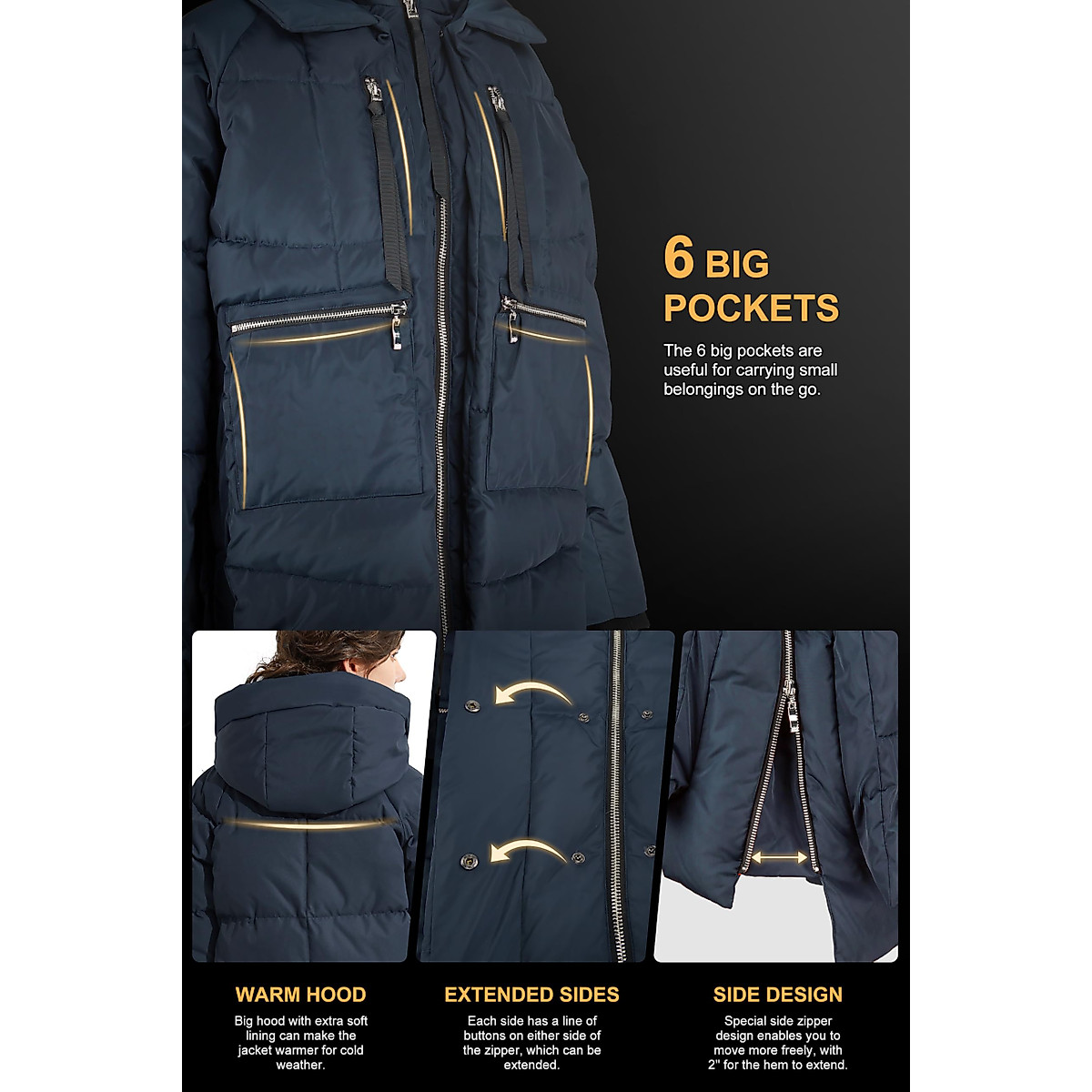 Orolay Women's Thickened Down Jacket (XL, Navy)