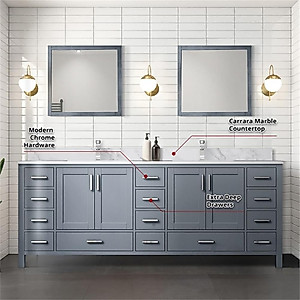 Lexora Jacques 84 in. W x 22 in. D Dark Grey Double Bath Vanity and Carrara Marble Top