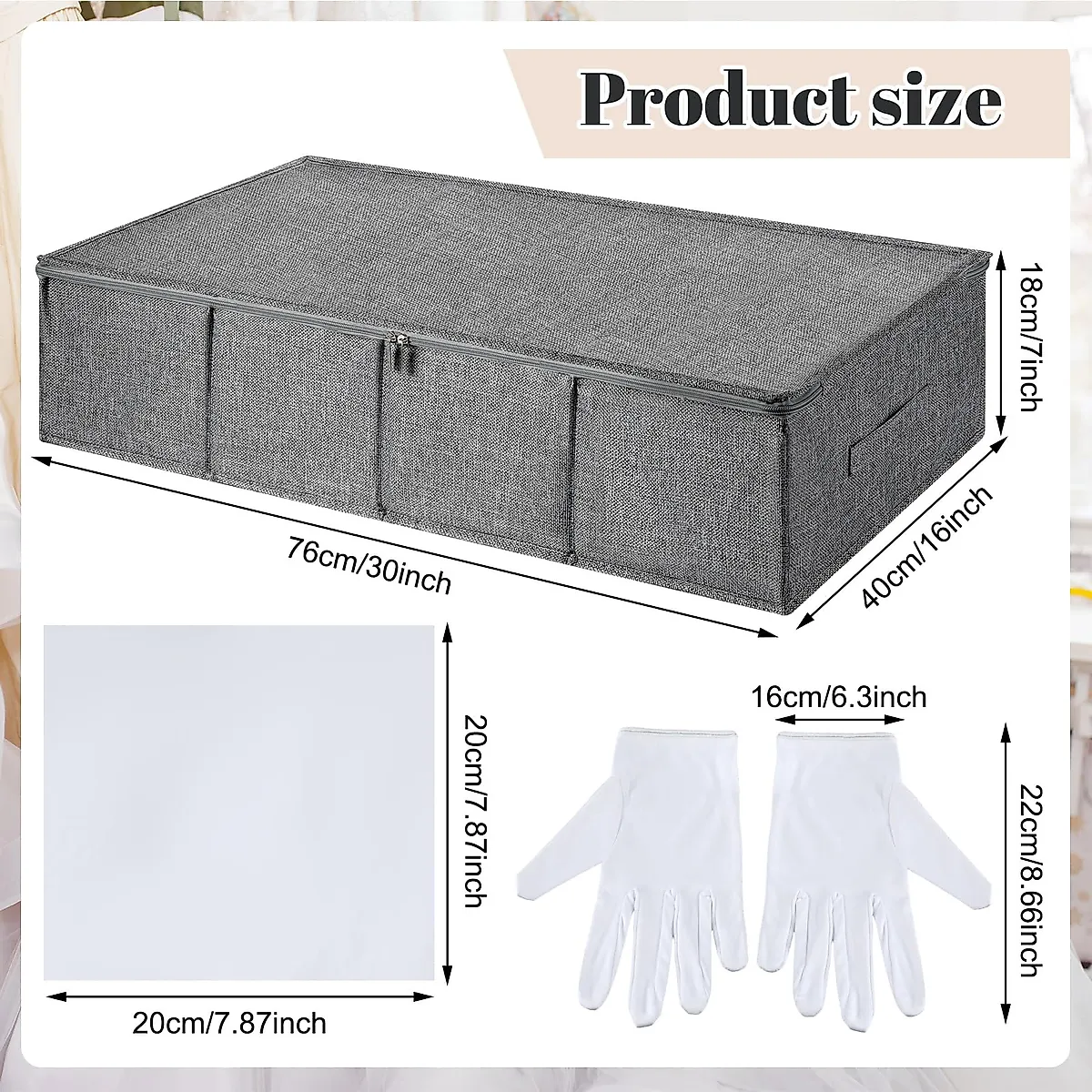 Wedding Dress Preservation Box Kit Dress Storage Box with 1 Microfiber Gloves and 100 Sheets Acid Free Tissue Paper for Storage Wedding Clothing Gown(30 x 15.7 x 7 Inch,Gray, White)