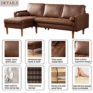 XIZZI Convertible Sectional Sofa Couch L Shaped Sofa 3-Seat Couch with Reversible Chaise for Living Room,L Shaped 83 inches Dark Brown