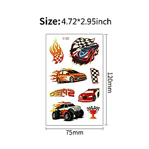 6 Sheets Car Temporary Tattoos for Kids Boys Glow Race Car Body Stickers Waterproof Tattoo Stickers Luminous Vehicle Cute Tattoo Sticker Gifts Birthday Party Supplies Favors Bag Filler Decorations