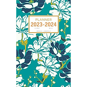 Planner 2023-2024: 5x8 Weekly and Monthly Organizer Small from June 2023 to May 2024 | Abstract Blooming Flower Design Teal