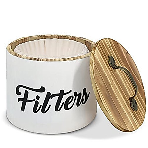 Coffee Filter Holder, Farmhouse White Filter Storage Container Basket for Counter, Wooden Case, Coffee Bar Accessories Coffee Station Organizer Decor