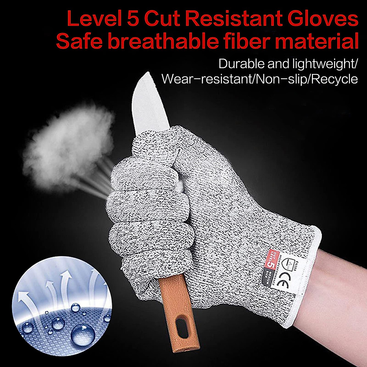 mearens Cut Resistant Gloves, Food Grade Safety Gloves Kitchen Anti Cut Gloves for Cutting, Level 5 Proof Cutting Work Gloves (Medium)