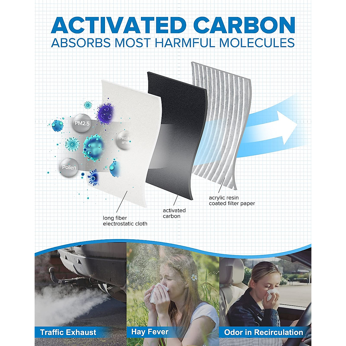 PHILTOP Cabin Air Filter, ACF021 (CF12150) Replace for Expedition, F150, F250, F350, F450, F550 Super Duty, Navigator, Premium Cabin Filter with Activated Carbon Filter