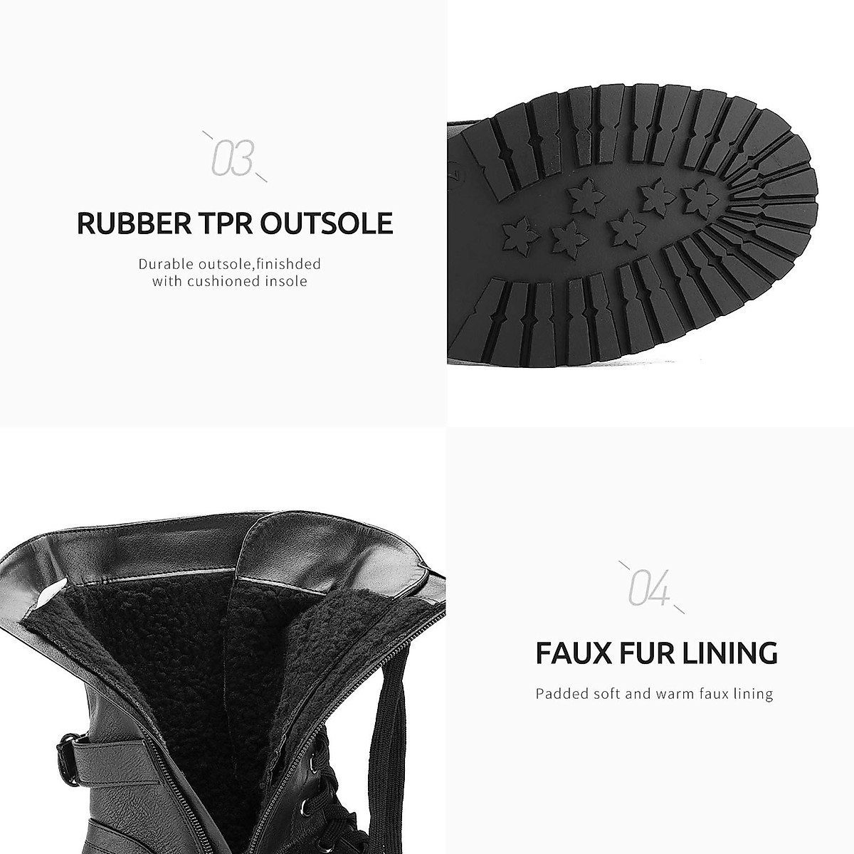 DREAM PAIRS Women's Winter Combat Boots, Comfortable Warm Faux Fur Lined Outdoor Lace-Up Mid Calf Riding Booties,Size 8.5,Black,Terran-Snow