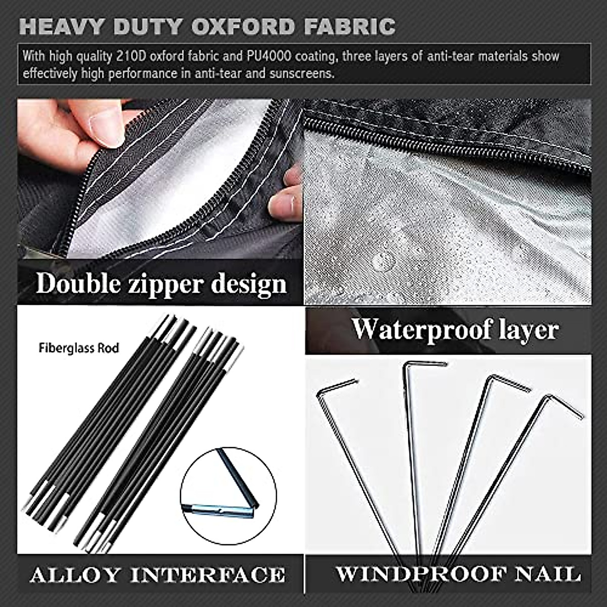 POWLIF Bike Tent for 4 or 5 Bikes, Bike Storage Shed with Heavy Duty Oxford Fabric (BLK-4)