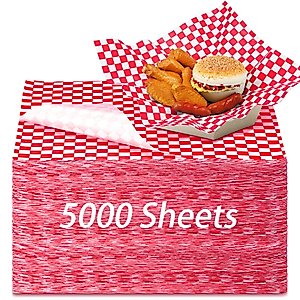 5000 Sheets Sandwich Wrap Sheet 12 x 12 Inch Wax Paper Bulk Fast Food Basket Liners Disposable Parchment Paper Grease Resistant Paper for Party Restaurant Wrapping Bread Fries (Red, White)