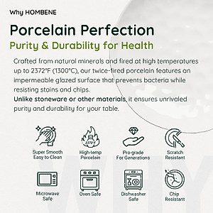 HOMBENE White Dinnerware Set 12 Piece Service for 6, Porcelain Dinnerware Sets, Over Size Plates Sets for Dessert Salad and Pasta, Dishes Set