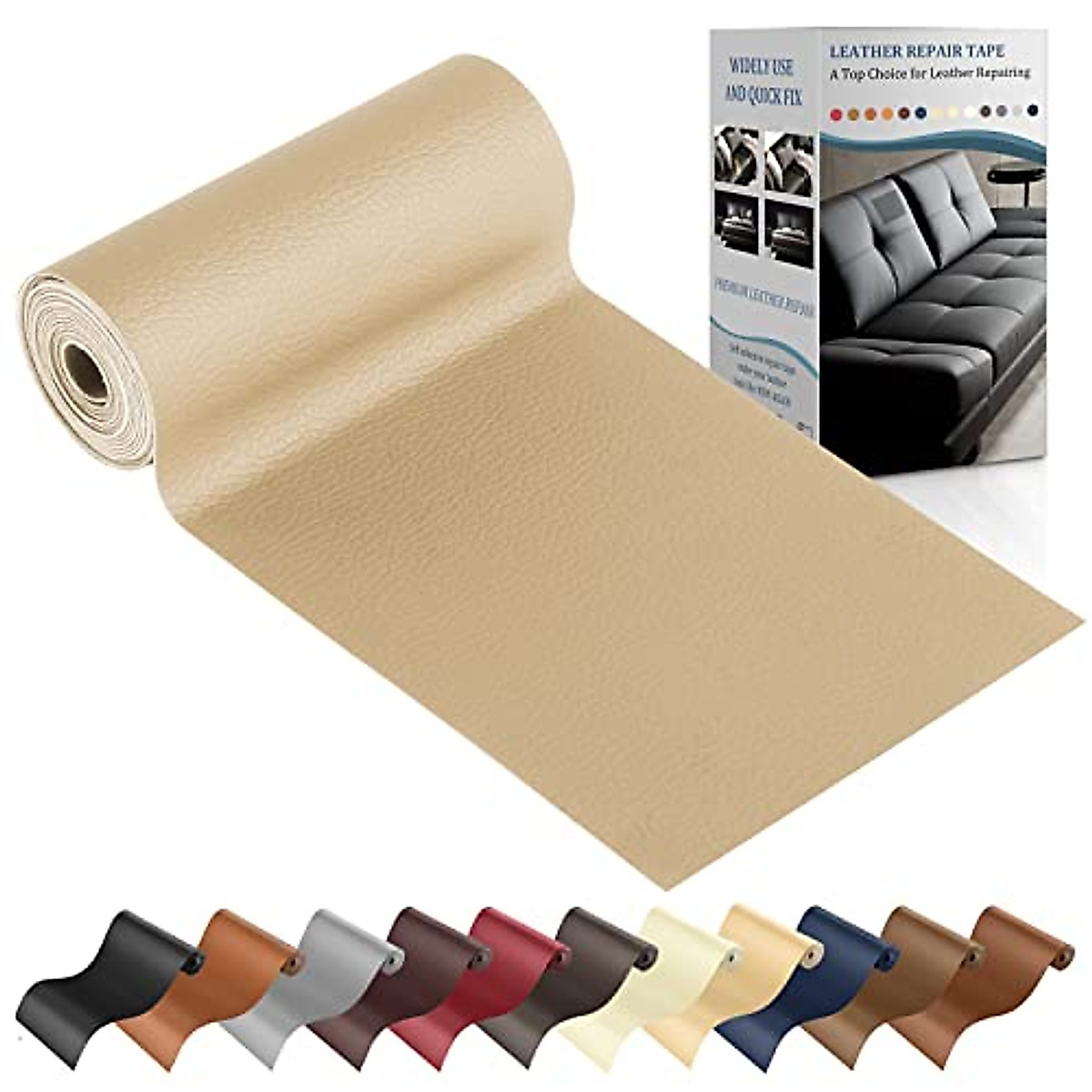 YAFLC Self Adhesive Leather Repair Tape Kit, 4"x 63" Leather Repair Patch for Furniture, Leather Repair Patch for Car seat, Sofas, Couch, Boat Seat （Beige Yellow）