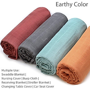 LifeTree Muslin Swaddle Blankets, Soft Solid 4 Pack Baby Swaddle Blankets Muslin Receiving Blanket Wrap for Boys & Girls, Large 47 x 47 inches, Earthy Rust Color Baby Swaddling