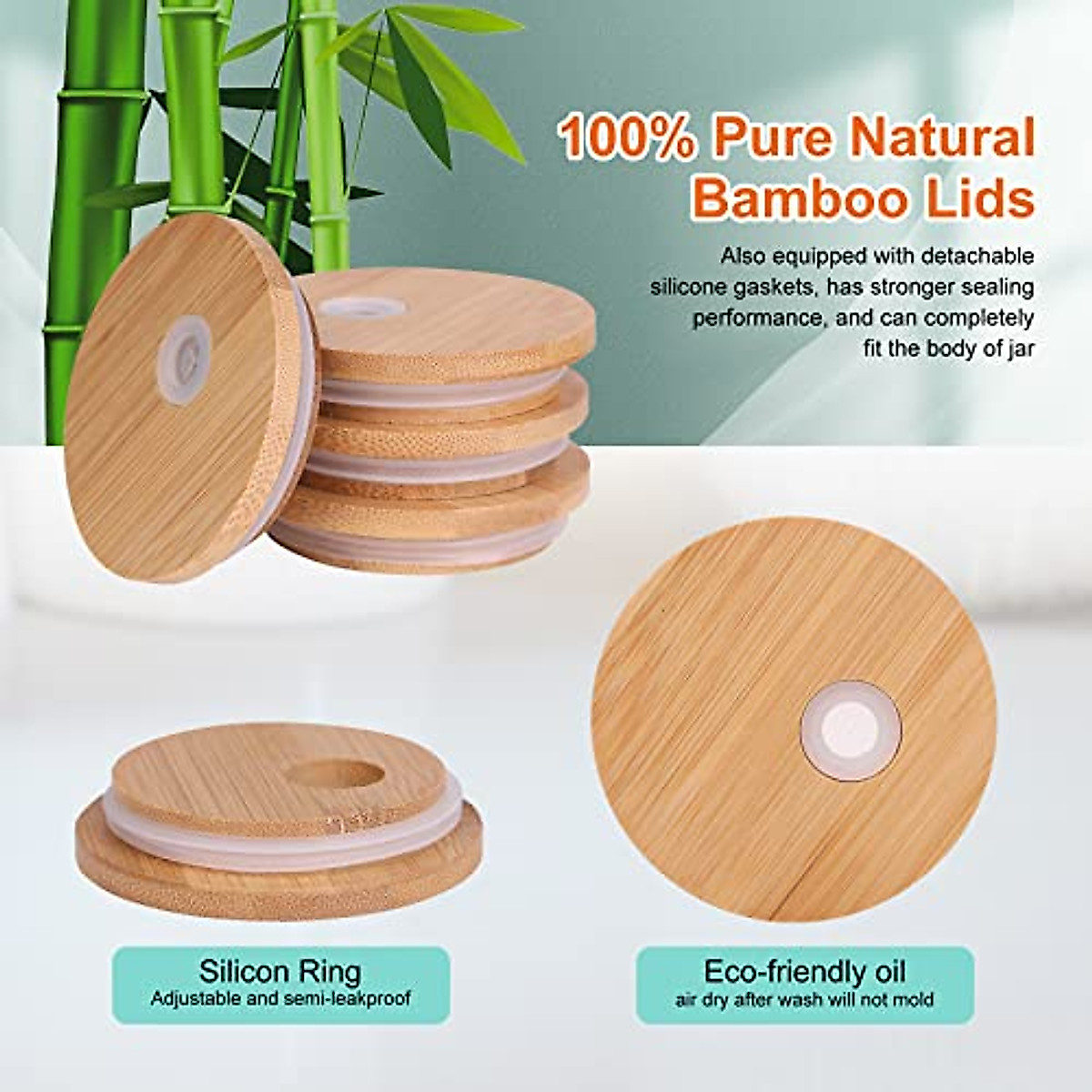 Glass Cups with Bamboo Lids and Straws 4pcs Set,16oz Wide Mouth Drinking Mason Glass Tumbler,Reusable Beer Cans Glasses,Iced Coffee Glass, Juice Boba Cup, Pearl Glass,Milk Cup -wih 2 Brushes