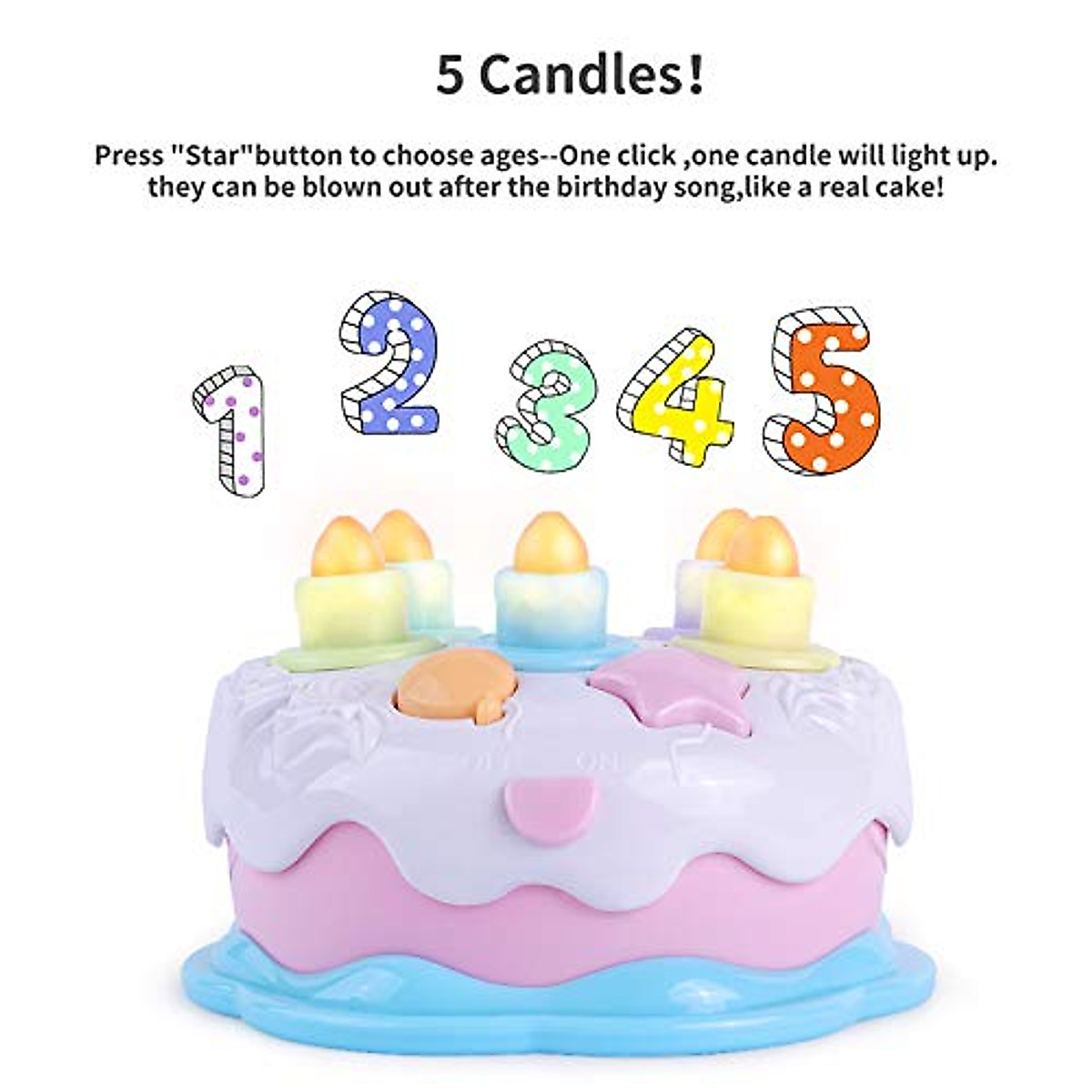 OKREVIEW First Birthday Cake Toy - Singing Music Cake Toys with Counting and Blow Candles Toys for 18 Months+ Old Boys Girls Birthday and Xmas Gift