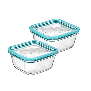 Bormioli Rocco Frigoverre Future Set Of 2 14.25 oz. Square Food Storage Container, Made From Durable Glass, Dishwasher Safe, Made In Italy, 2 Pack.