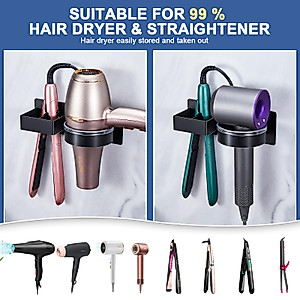YAYINLI Hair Straightener Holder Wall, Black Blow Dryer Holder Wall Mounted Stainless Steel Hairdryer Holder for Bathroom, Hair Tools Organizer & Storage Curling Iron Holder, Salon Hair Dryer Holder