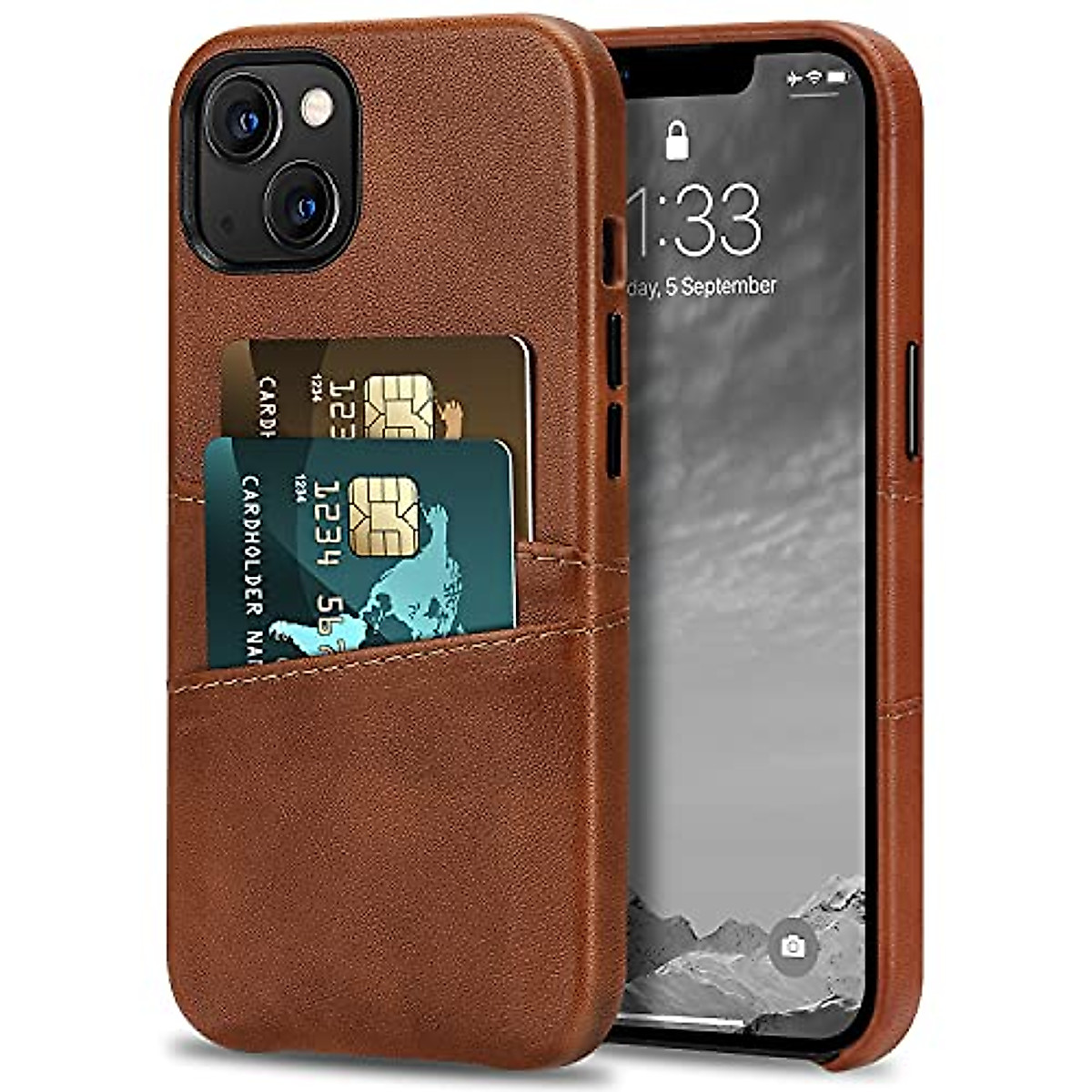 TENDLIN Compatible with iPhone 13 Mini Case Wallet Design Premium Leather Case with 2 Card Holder Slots Compatible for iPhone 13 Mini 5.4-inch Released in 2021 (Brown)