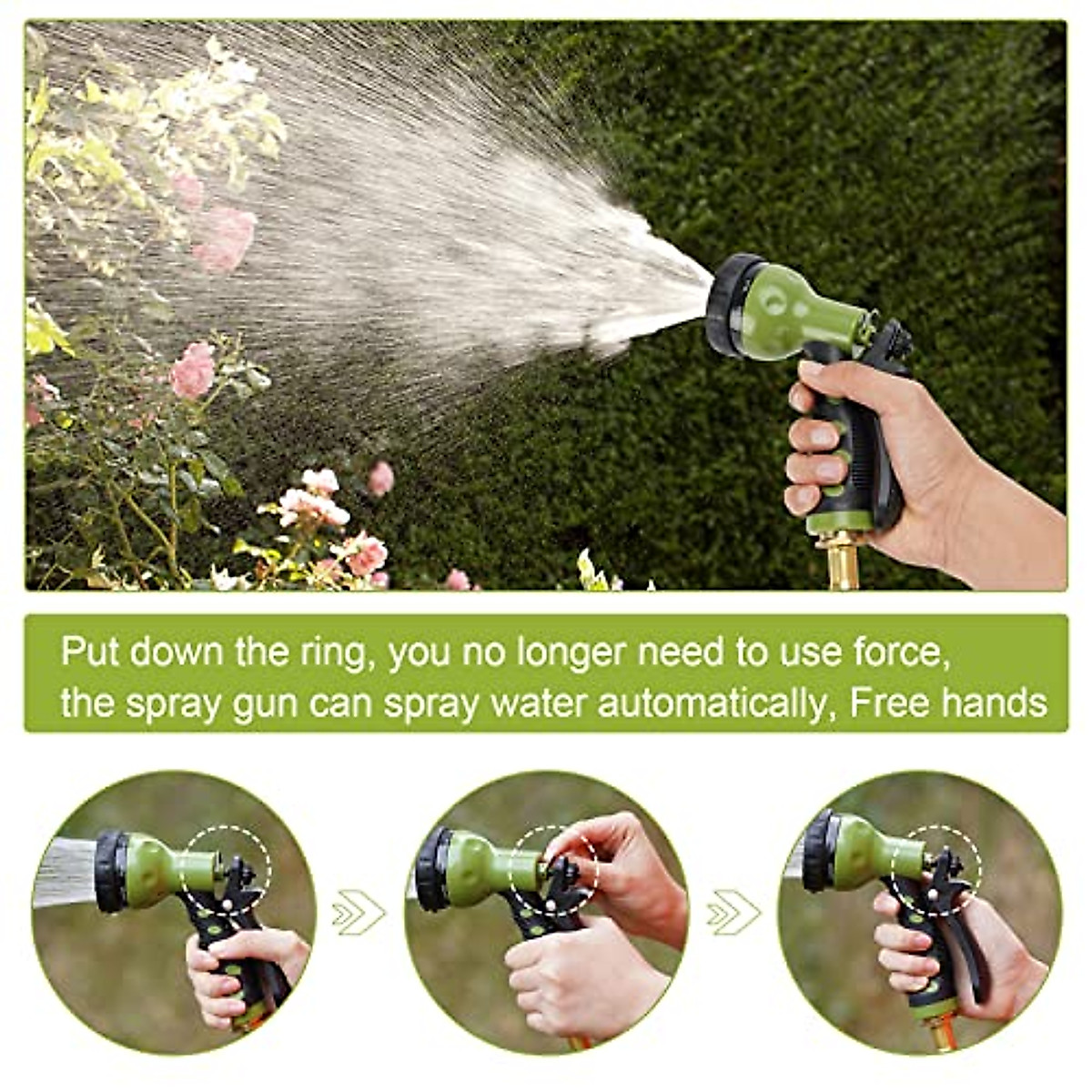 Automatic Hose Reel Retractable,Garden Hose Reel with Wall Mount,Water Hose Reels for Outside,1/2''x 92+6.5Ft Water Hose,9 Pattern Hose Nozzle,180° Swivel Bracket,Any Length Lock for Garden Hose Reel