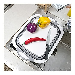MMOOCO Chopping Board, Folding Cutting Board Washable Vegetables Multifunction Drain Basket Camping Kitchen Storage Organizer Kitchen Chopping Board (Color : Grey)