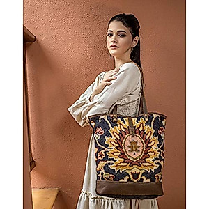 Myra Bag Benevolence Tote Bag Upcycled Canvas, Rug & Leather S-2650