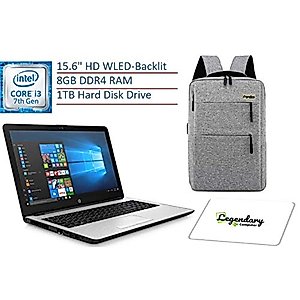HP 2019 15.6 Inch HD Premium Business Laptop PC, Intel Dual-core i3-7100U, 8GB DDR4 RAM, 1TB HDD, USB 3.1, HDMI, WiFi, Bluetooth, Windows 10, W/Legendary Computer Backpack & Mouse Pad Bundle